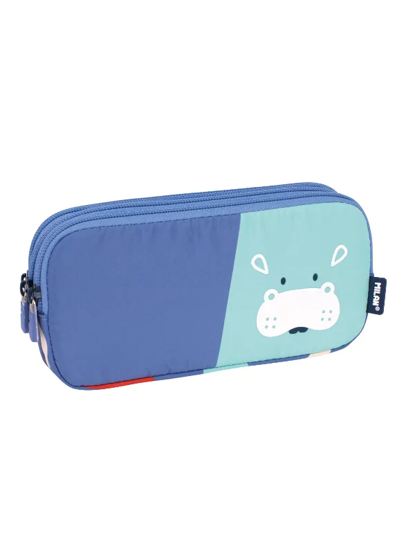 081135FAB 3 zip pencil case FUN ANIMALS Special Series, blue