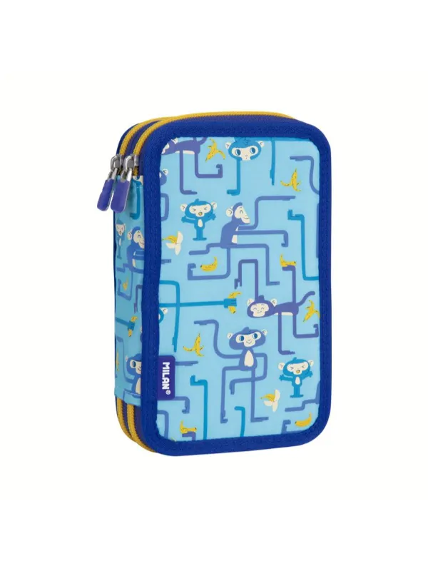 081264TNG Filled double decker pencil case Tangled Monkeys, blue