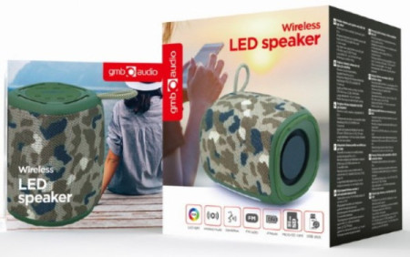 Gembird SPK-BT-LED-03-CM portable RGB LED bluetooth speaker 5W, BT, FM, TF, USB, handsfree, camo