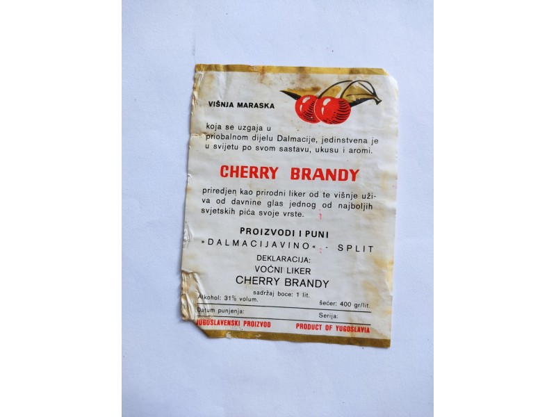 ETIKETA raspareno od druge stara CHERRY BRANDY SPLIT YU