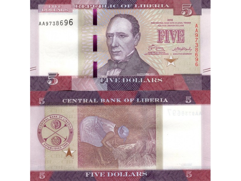 LIBERIA 5 Dollars 2016 UNC, P-30