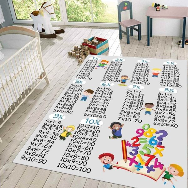 Tepih za decu na gumenoj podlozi 120x180cm – Times Tables sivi, TG-149