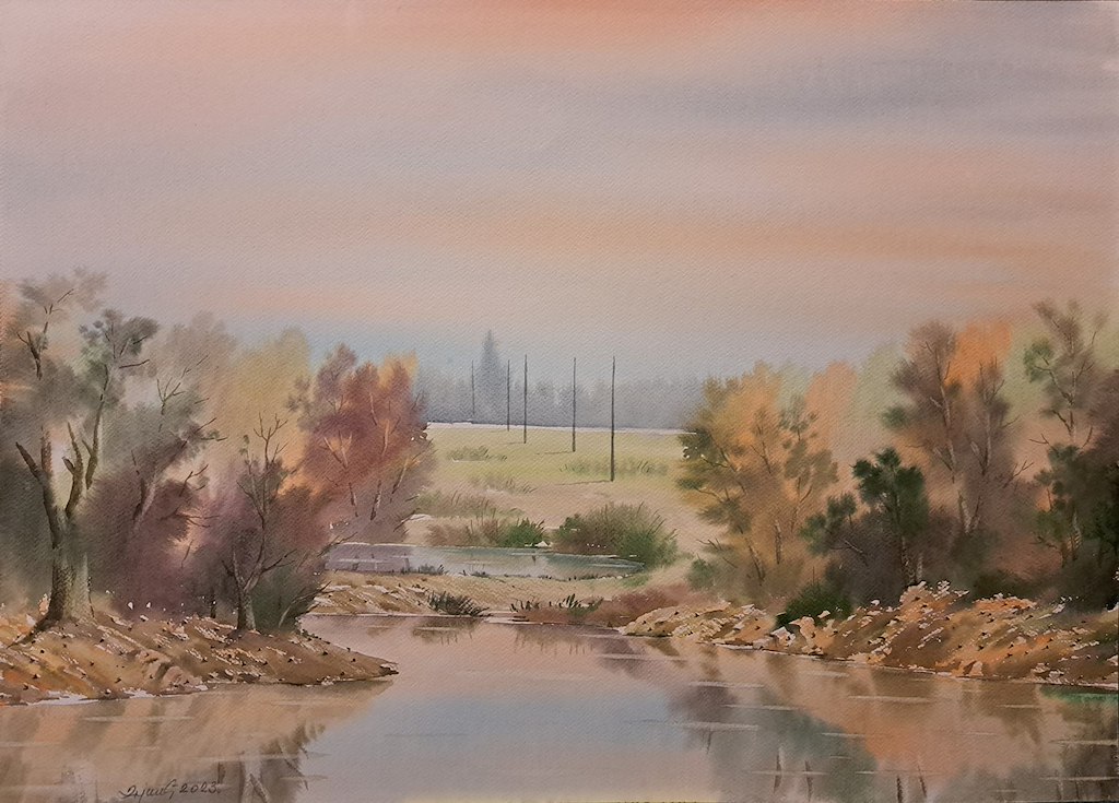 Velika reka 1, Predrag Dojkić, 50×70 cm, akvarel na papiru, sertifikat, 11800 dinara