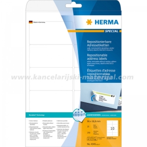 Herma etikete Superprint 96x50.8mm A4/10 1/25 removable