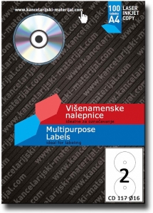 TEKMOS nalepnice za CD/DVD 117mm Ø16 A4/2 100L