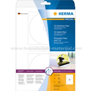 Herma etikete Superprint za CD Ø116 Maxi A4/2 1/25 bela