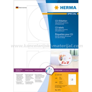 Herma etikete Superprint za CD Ø116 A4/2 1/100 bela