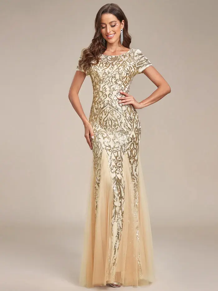 EP Ženska elegantna sirena haljina kratkih rukava EE01808GD16 boja zlata