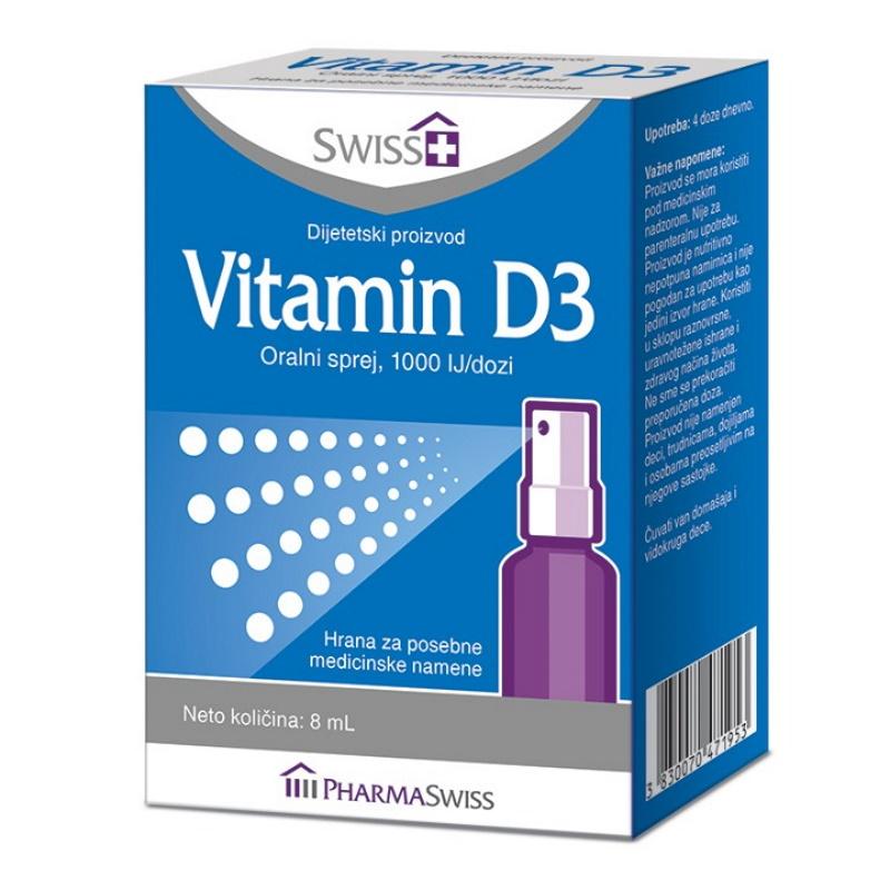 Swiss plus vitaminD3 sprej 1000 IJ 8ML