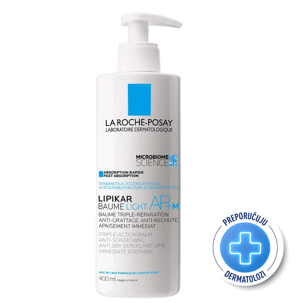 La Roche-Posay LIPIKAR BAUME LIGHT AP+M Lagani balzam protiv iritacije i svraba koji vrača lipide i trenutno umiruje kožu, pogodno za decu i odrasle, 400 ml