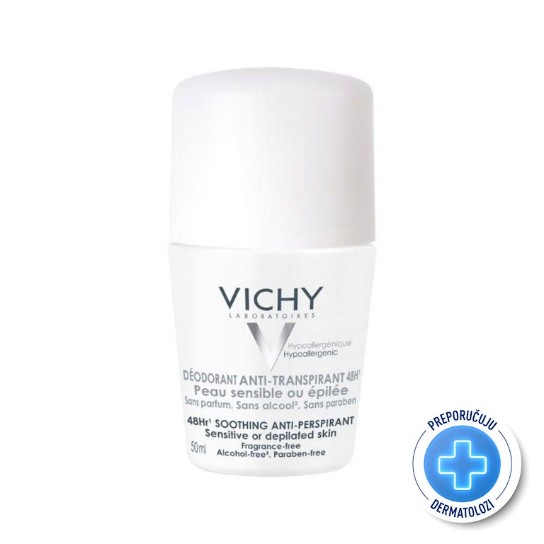 VICHY DÉODORANT Roll-on dezodorans za regulaciju znojenja do 48h za osetljivu i depiliranu kožu, 50 ml