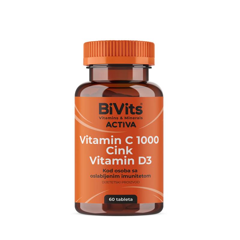 BiVits ACTIVA Vitamin C 1000, Cink, Vitamin D3 1000 tablete A 60