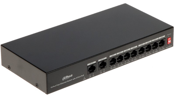 Dahua POE switch PFS3010-8ET-65 10/100 RJ45 ports, POE 8 kanala, UPLINK 2xGbit
