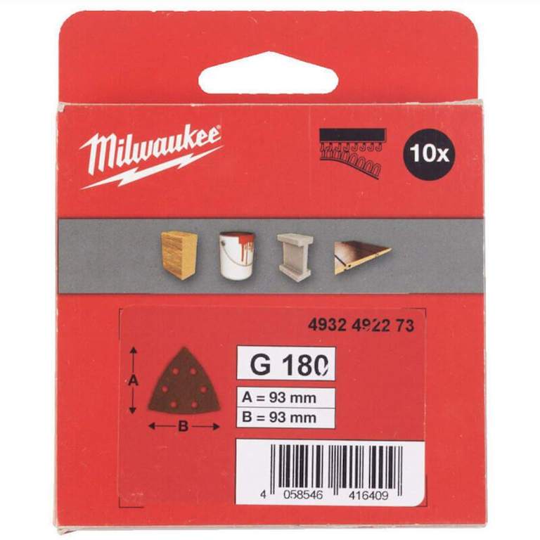 Milwaukee Delta brusni papiri, 93 x 93 mm, G 180, 10 kom, 4932492273