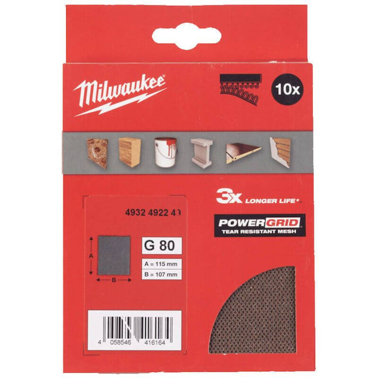 Milwaukee Pravougaone brusne mreže za vibracionu brusilicu, 115 x 107 mm, G 80, 10 kom, 4932492249