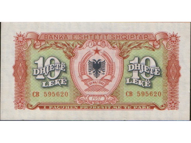 Albania 10 Leke 1957. P-28. aUNC.