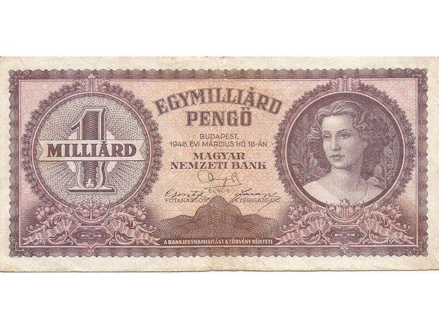 Madjarska 1 milliard pengo 1946.