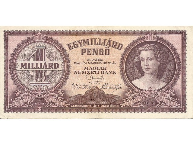 Madjarska 1 milliard pengo 1946.