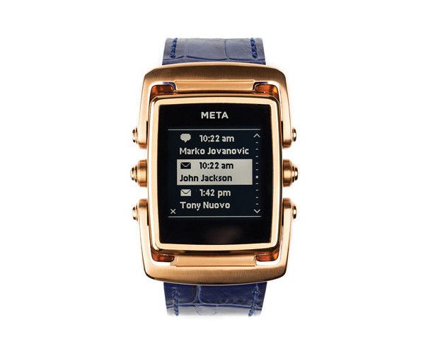 MetaWatch M1 Limited Smartwatch (Rose Gold, Blue Leather Strap)