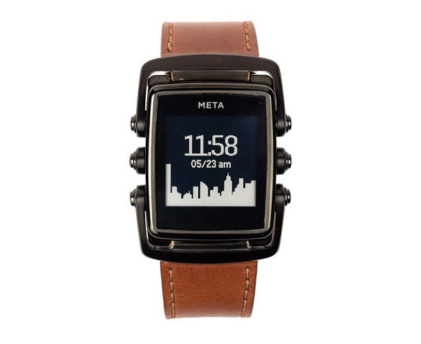 MetaWatch M1 Limited Smartwatch (Black Stainless Steel, Brown Leather Strap)