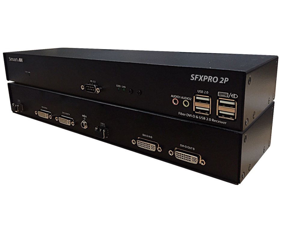 SmartAVI Dual DVI-D, Stereo Audio, USB 2.0/1.1, RS-232 Multimode Fiber Extender up to 1, 500 ft