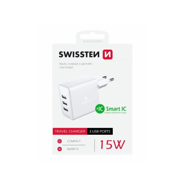 SWISSTEN Punjač 3XUSB 15W, bela