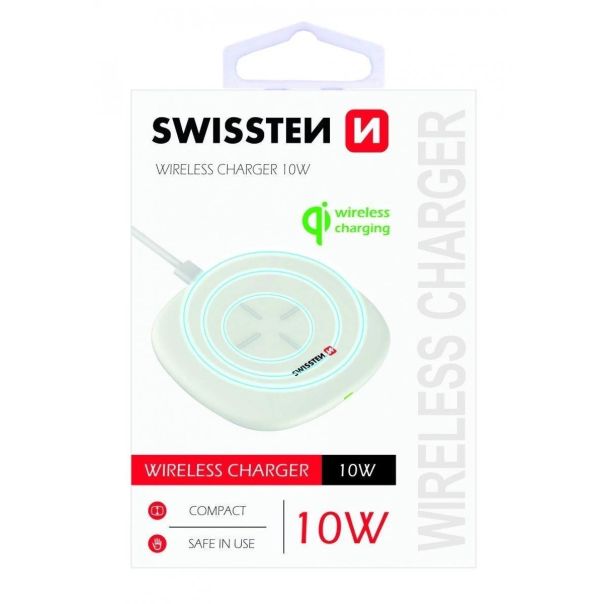 SWISSTEN Wireless punjač 10W + kabl USB-A/USB-C 1.5m, bela