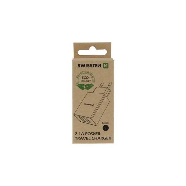 SWISSTEN Punjač Eco Pack 2x USB 2,1A, crna