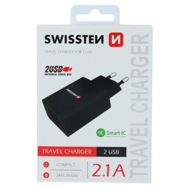 SWISSTEN Punjač 2x USB 2,1A, crna