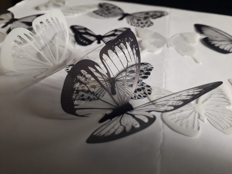 3D leptiri 18 kom. Crno-beli kristalni NOVO