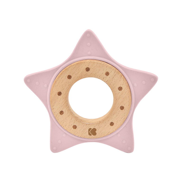 Kikka Boo Drvena igračka za bebe sa silikonskom glodalicom Star Pink KKB21058