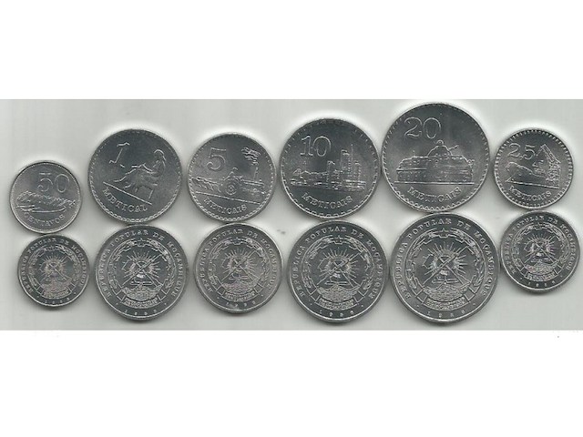 Mozambique 1982-86.  set of 50 centimos ,1,5,