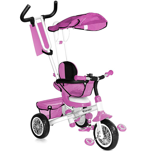 Tricikl sa ručkom i tendom B-30-1b pink/white 10050101603