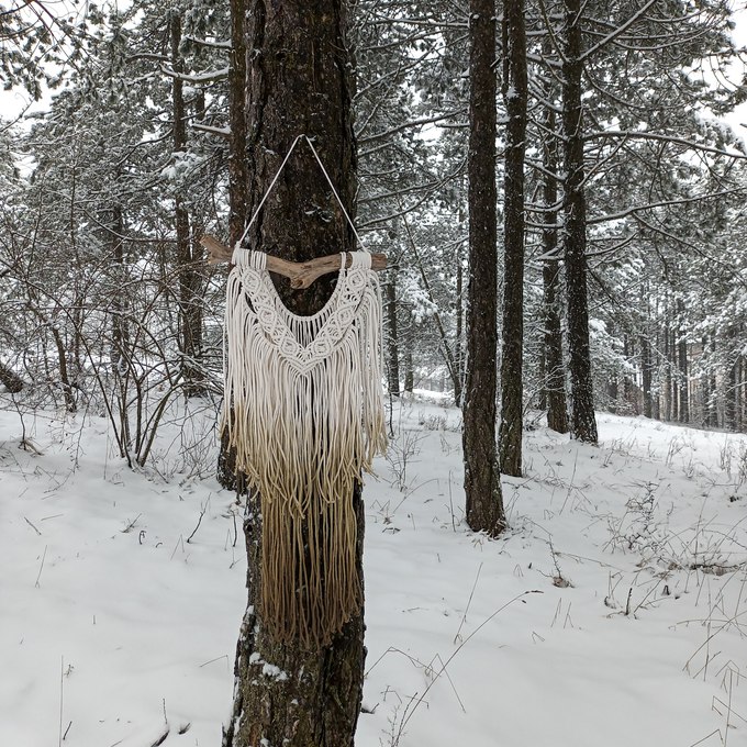 Macrame tapiserija sa bojenim resama