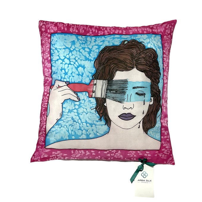 Svilena ručno crtana jastučnica četka apstrakt roze