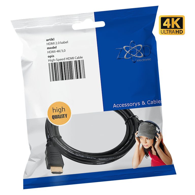 ZED electronic HDMI 2.0 kabl, 4K, dužina 3,0 met. – HDMI-4K/3,0