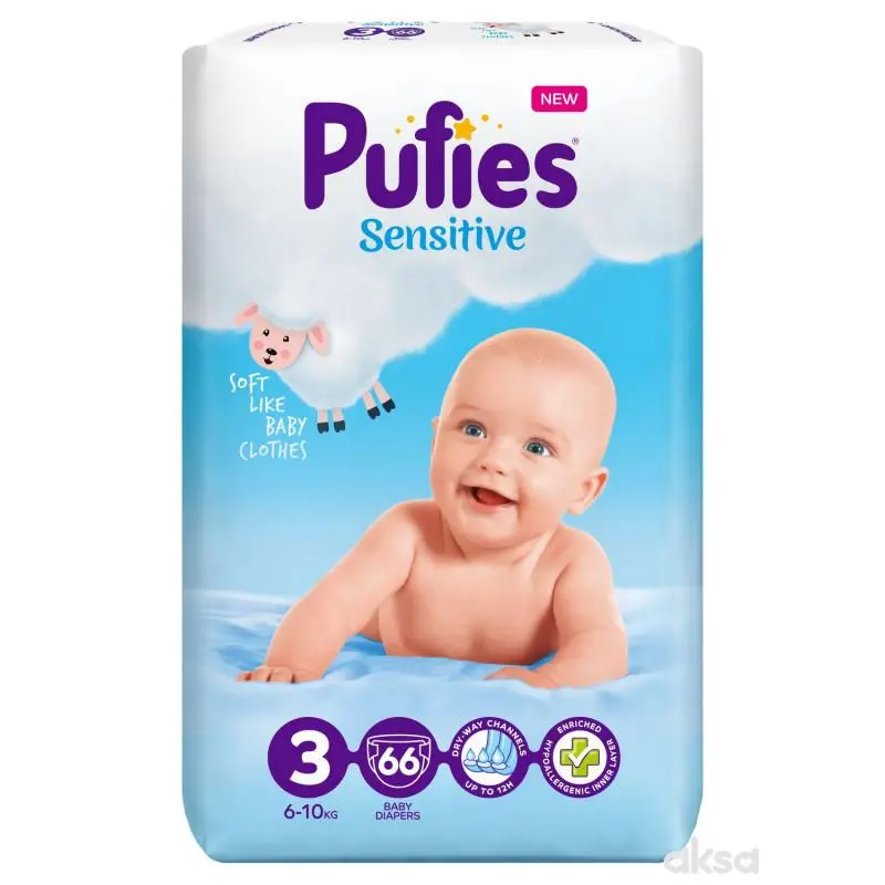 PUFIES Pelene Maxi pack Sensitive Midi 3 (6-10kg) 66/1