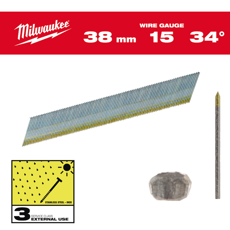 Milwaukee Inox 15G ekseri sa “D” glavom, 1.8 x 38 mm 34°, 2500 kom, 4932492579