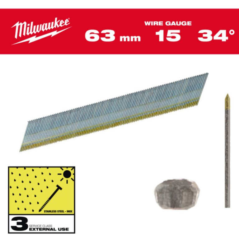 Milwaukee Inox 15G ekseri sa „D“ glavom, 1.8 x 63 mm 34°, 2200 kom, 4932492581