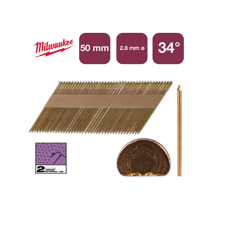 Milwaukee Pocinkovani ekseri tip “D” 2,8 x 50 mm 34°, RS G/SC-2 , 2200 kom, 4932492606