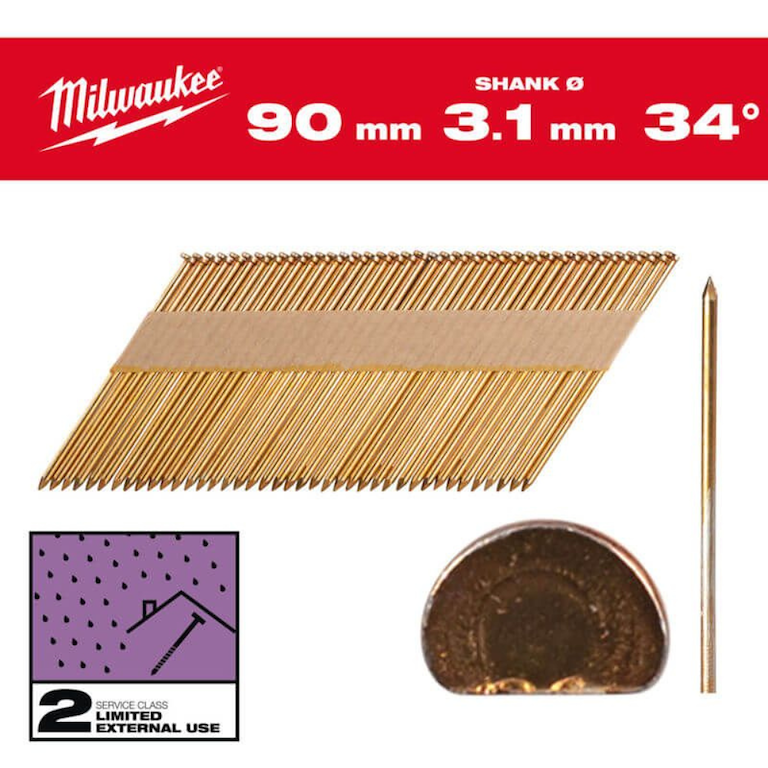 Milwaukee Pocinkovani ekseri tip “D” 3,1 x 90 mm 34°, SS G/SC-2 , 2200 kom, 4932492605