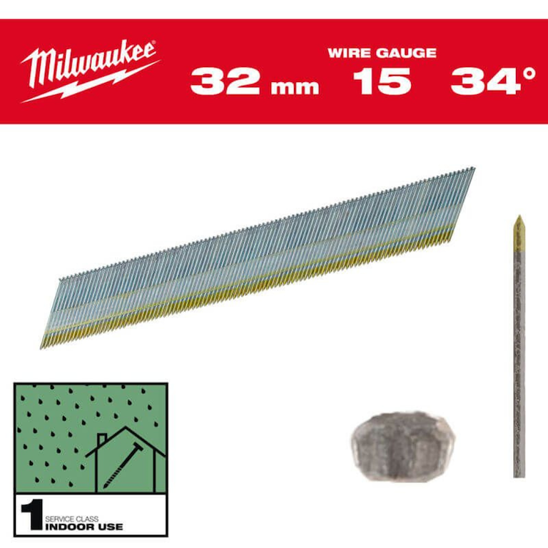 Milwaukee Pocinkovani ekseri, 15G / 34°/ 32 mm, 4000 kom, 4932492574