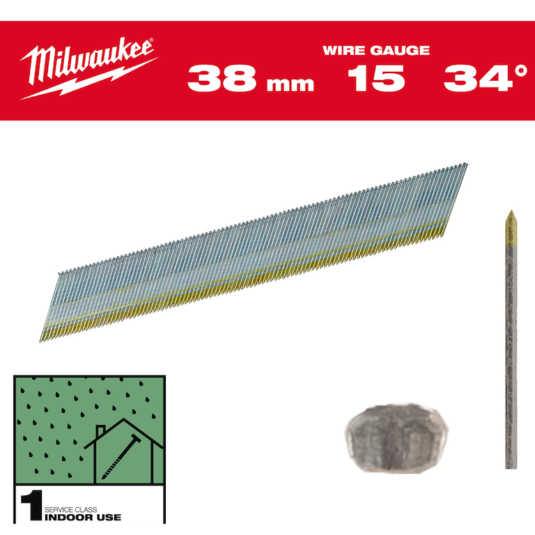 Milwaukee Pocinkovani ekseri, 15G / 34°/ 38 mm, 2500 kom, 4932492575