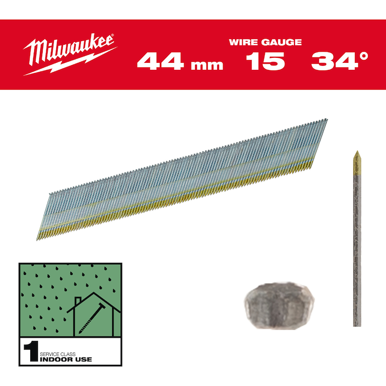 Milwaukee Pocinkovani ekseri, 15G / 34°/ 44 mm, 2500 kom, 4932492576