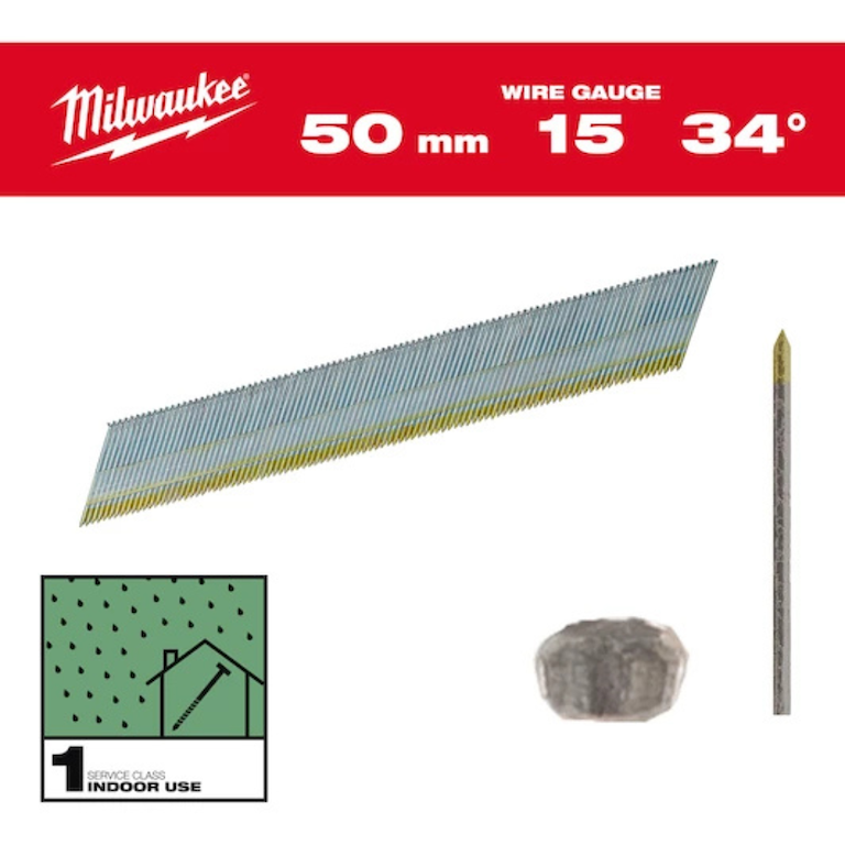 Milwaukee Pocinkovani ekseri, 15G / 34°/ 50 mm, 2500 kom, 4932492577