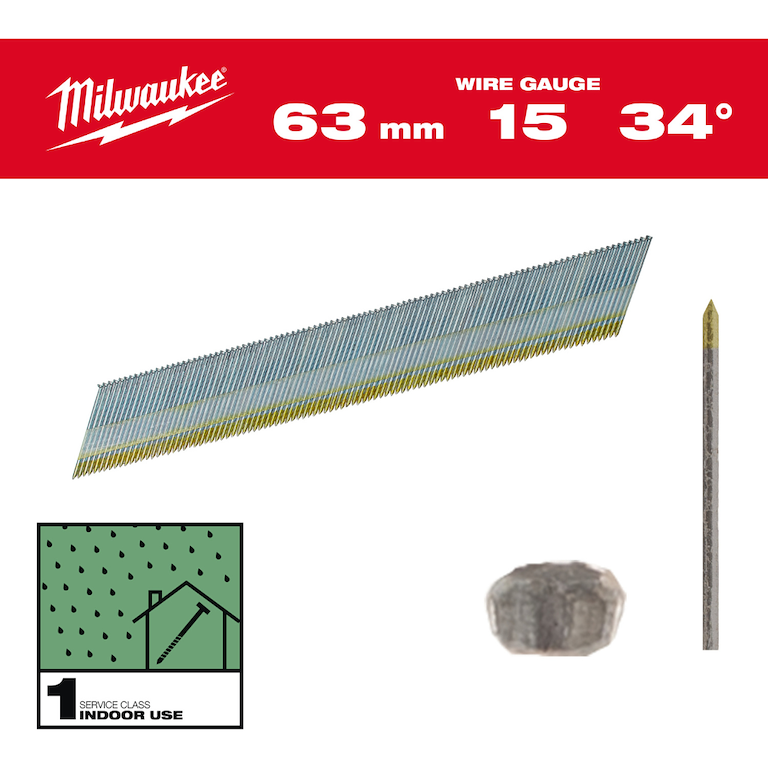 Milwaukee Pocinkovani ekseri, 15G / 34°/ 63 mm, 2200 kom, 4932492578