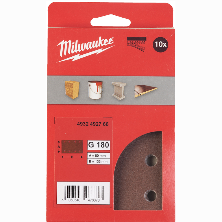 Milwaukee Pravougaoni brusni papir za šlajferice, 80 x 133 mm, G 180, 10 kom, 4932492766