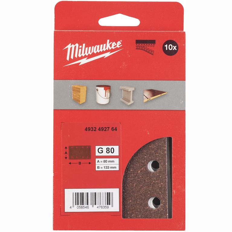 Milwaukee Pravougaoni brusni papir za šlajferice, 80 x 133 mm, G 80, 10 kom, 4932492764