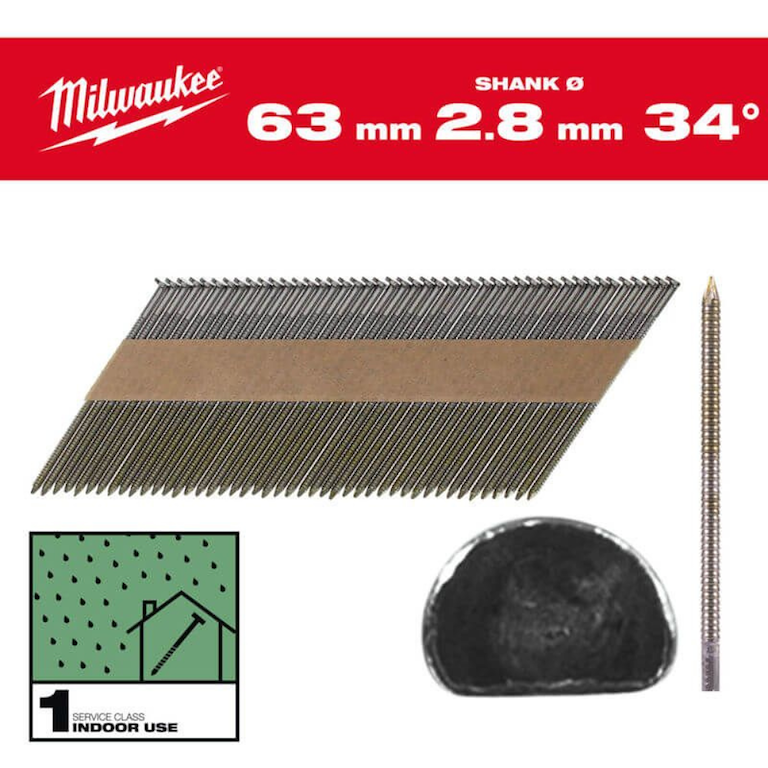 Milwaukee Prstenasti ekseri tip “D” 2,8 x 63 mm 34°, RS B/SC-1 , 2200 kom, 4932492600