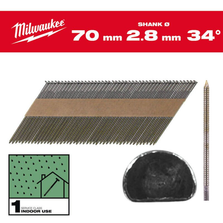 Milwaukee Prstenasti ekseri tip “D” 2,8 x 70 mm 34°, RS B/SC-1 , 2200 kom, 4932492601